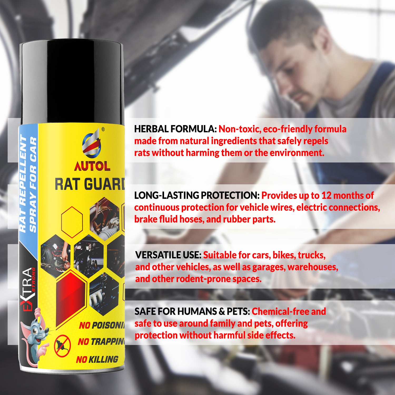 AutoL Rat Repellent Spray - Herbal Formula for Engine Bay, Cables, Car ...